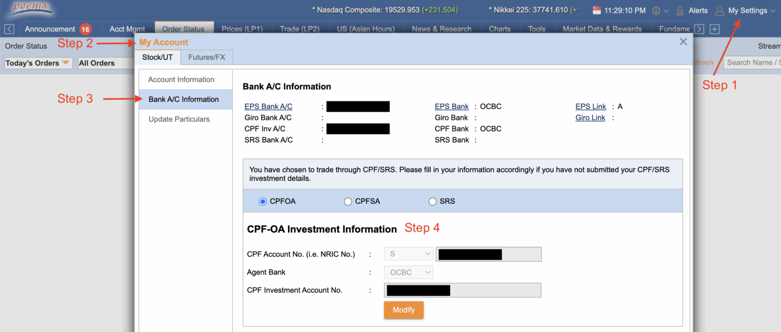 Want to invest your CPF-OA at lowest fees? Use POEMS.